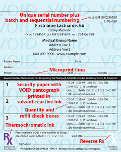 California Security Prescription Pad Printing, Castle Press